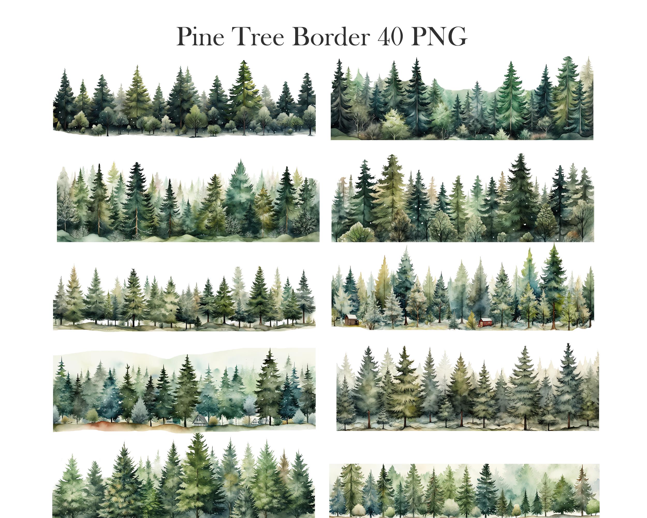 Pine Tree Border Clipart, Watercolor Christmas Tree Borders PNG, Tree ...