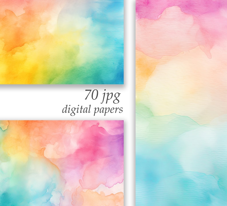 Watercolor Digital Paper Pack, Ombre Background Bundle, Colorful ...