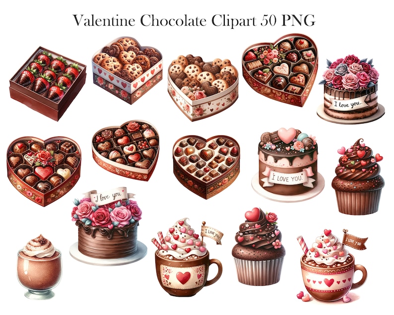 Valentine Chocolate Clipart, Watercolor Chocolate PNG, Valentine Day ...