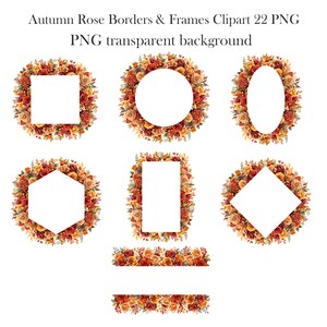 Autumn Rose Border Clipart, Watercolor Rose Border PNG Bundle, Flower ...