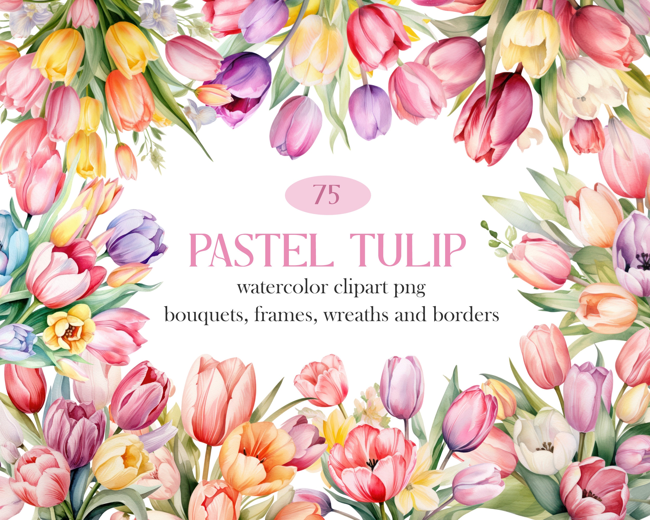 Pastel Tulip Watercolor Clipart, Tulips Flower Bouquet PNG, Watercolor ...