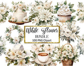 White Flower PNG, Watercolor White Floral Clipart, Flower Bouquet ...