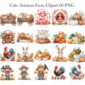 Cute Autumn Farm Clipart, Watercolor Fall PNG, Fall Sublimation ...