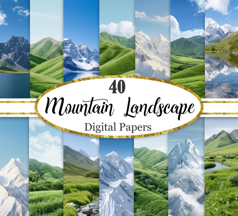 Mountain Landscape Digital Paper, Scenery Background, Scrapbook Paper ...