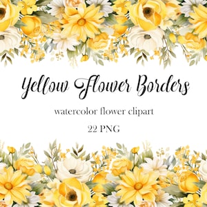 Yellow Flower Border Clipart, Watercolor Flower PNG Bundle, Spring ...