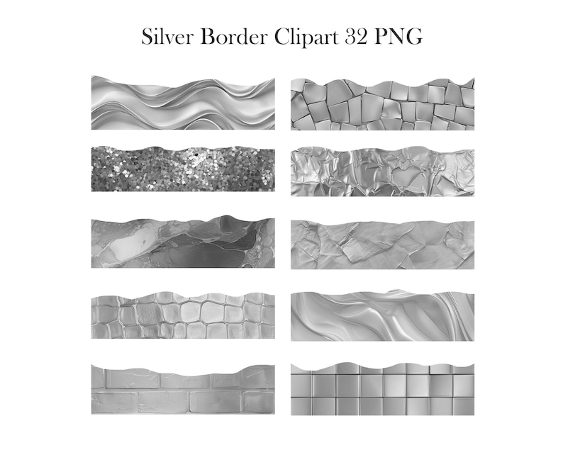 Silver Border Clipart, Silver Texture Borders PNG, Scrapbook, Digital ...
