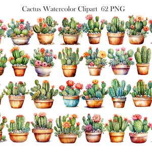 Watercolor Cactus Clipart Bundle, Desert Cactus PNG Clipart, Potted ...