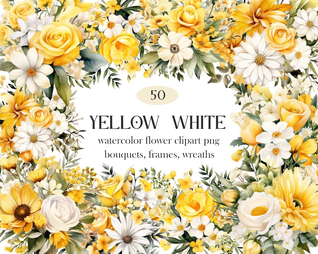 Yellow White Flower PNG, Watercolor Yellow Floral Clipart, Wedding ...