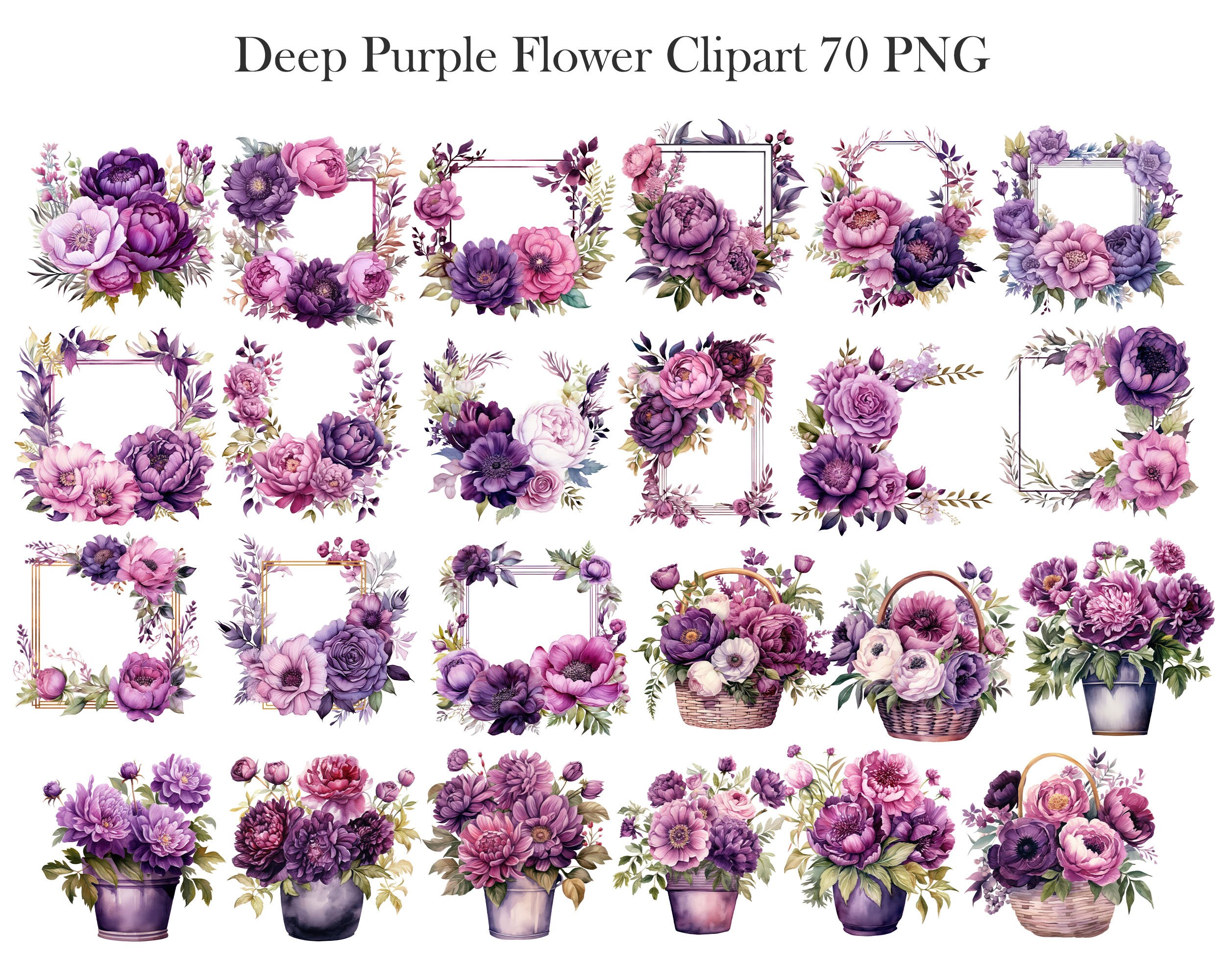 Deep Purple Flower PNG, Watercolor Purple Floral Clipart, Purple Flower ...