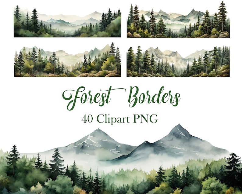 Forest Border Clipart, Watercolor Tree Border PNG, Sublimation, Nature ...