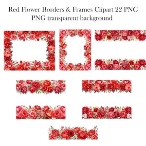 Red Flower Border Clipart, Watercolor Red Floral PNG Bundle, Flower ...
