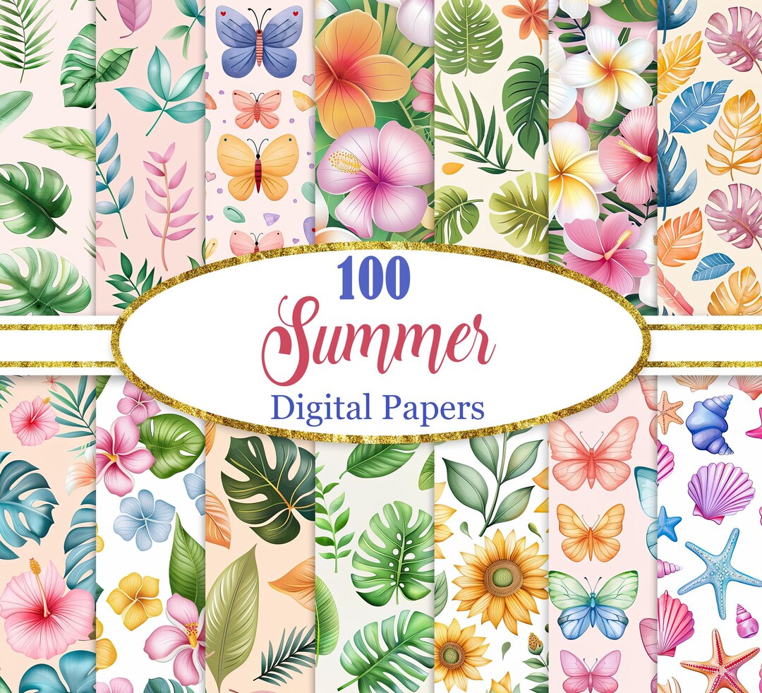 Summer Digital Paper, Summer Background Bundle, Scrapbook Paper ...