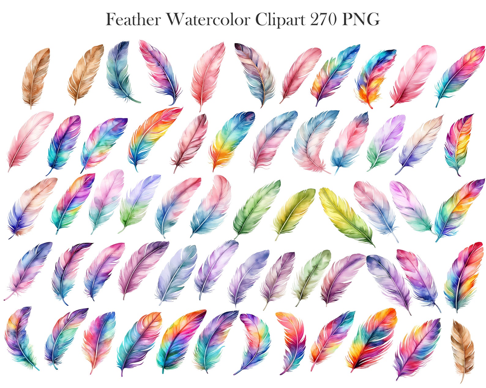 Feather PNG, Watercolor Feather Clipart Bundle, Boho Feather, Colorful Feather, Spring Clipart ...