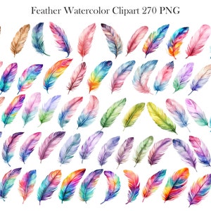 Feather PNG, Watercolor Feather Clipart Bundle, Boho Feather, Colorful Feather, Spring Clipart ...