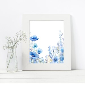 Blue Wildflower Border Clipart, Watercolor Floral Clipart, Flower ...