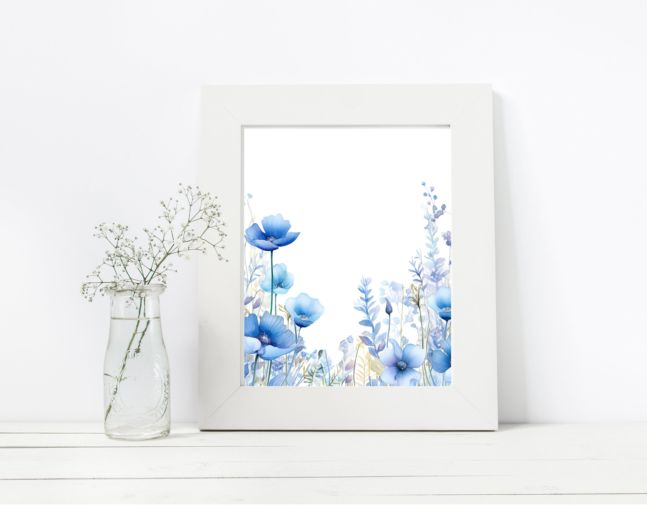 Blue Wildflower Border Clipart, Watercolor Floral Clipart, Flower ...