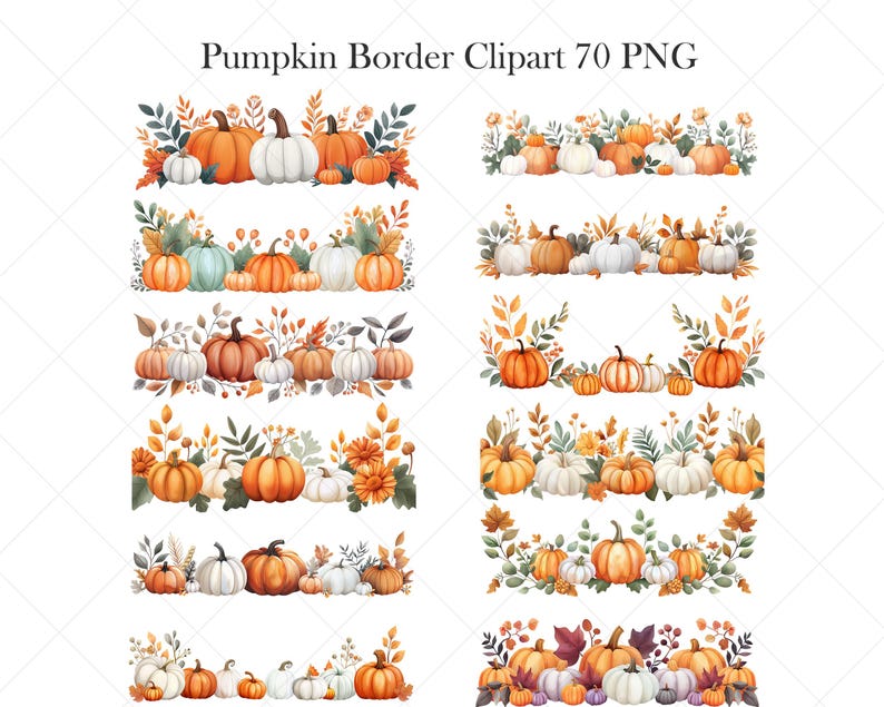 Pumpkin Border Clipart, Watercolor Pumpkin PNG, Autumn, Digital ...