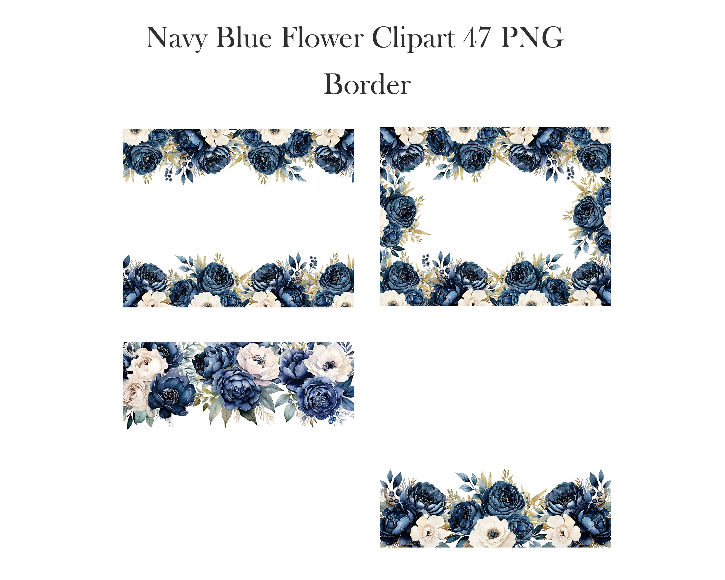 Navy Blue Flower Clipart, Watercolor Blue Floral PNG, Wedding Flower ...