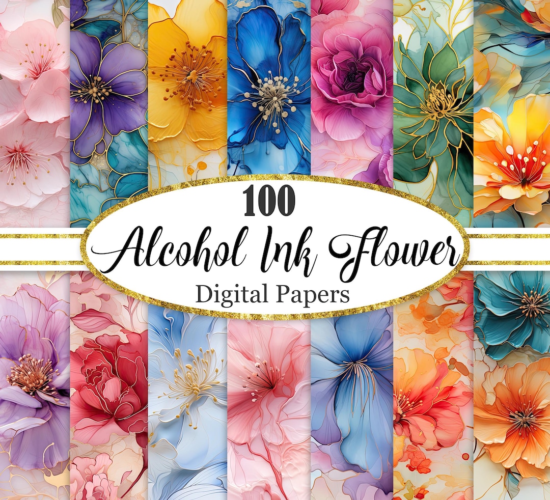 Alcohol Ink Flower Digital Paper, Floral Background Bundle, Scrapbook ...