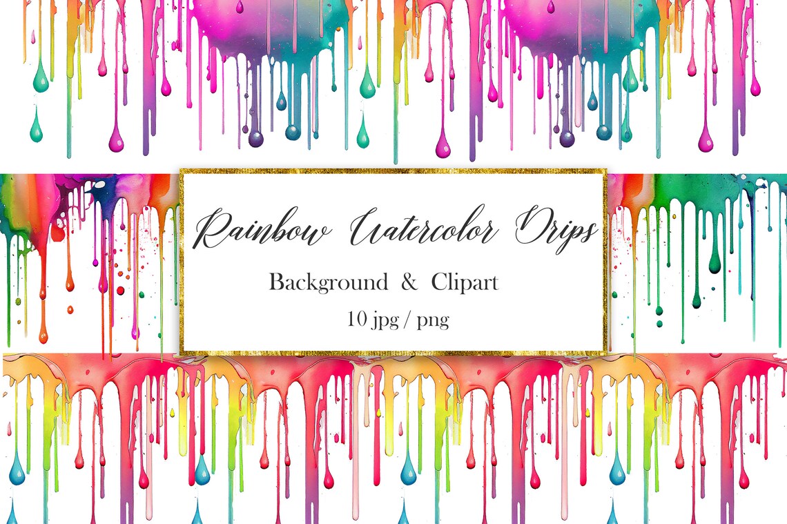 Rainbow Watercolor Drips Clipart, Digital Paper, Colorful Dripping ...