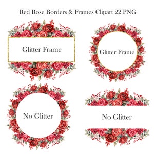 Red Rose Border Clipart, Watercolor Rose Border PNG Bundle, Flower ...
