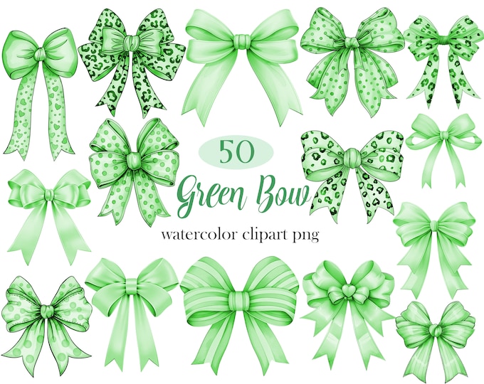 Watercolor Green Bows Png, Clipart Bow Collection Ribbon Bow Clip Art ...