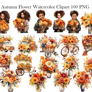 Autumn Flower PNG Clipart Bundle, Fall Flower PNG, Watercolor Fall ...