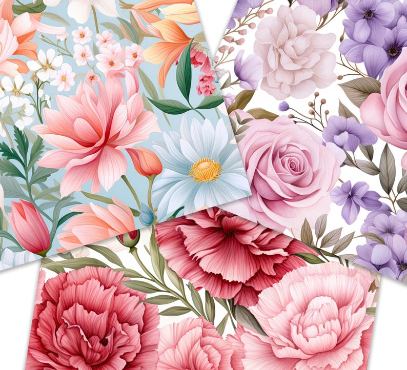 Spring Flower Digital Paper, Flower Background, Scrapbook Papers ...