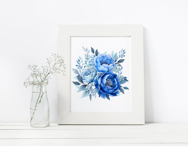 Blue Peony Flower Clipart, Peony PNG, Wedding Bouquet, Blue Flower ...