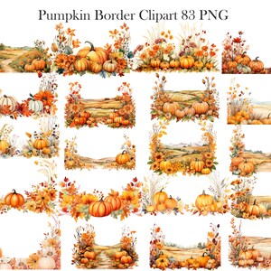 Pumpkin Border Clipart, Watercolor Pumpkin PNG Bundle, Pumpkin Frame ...