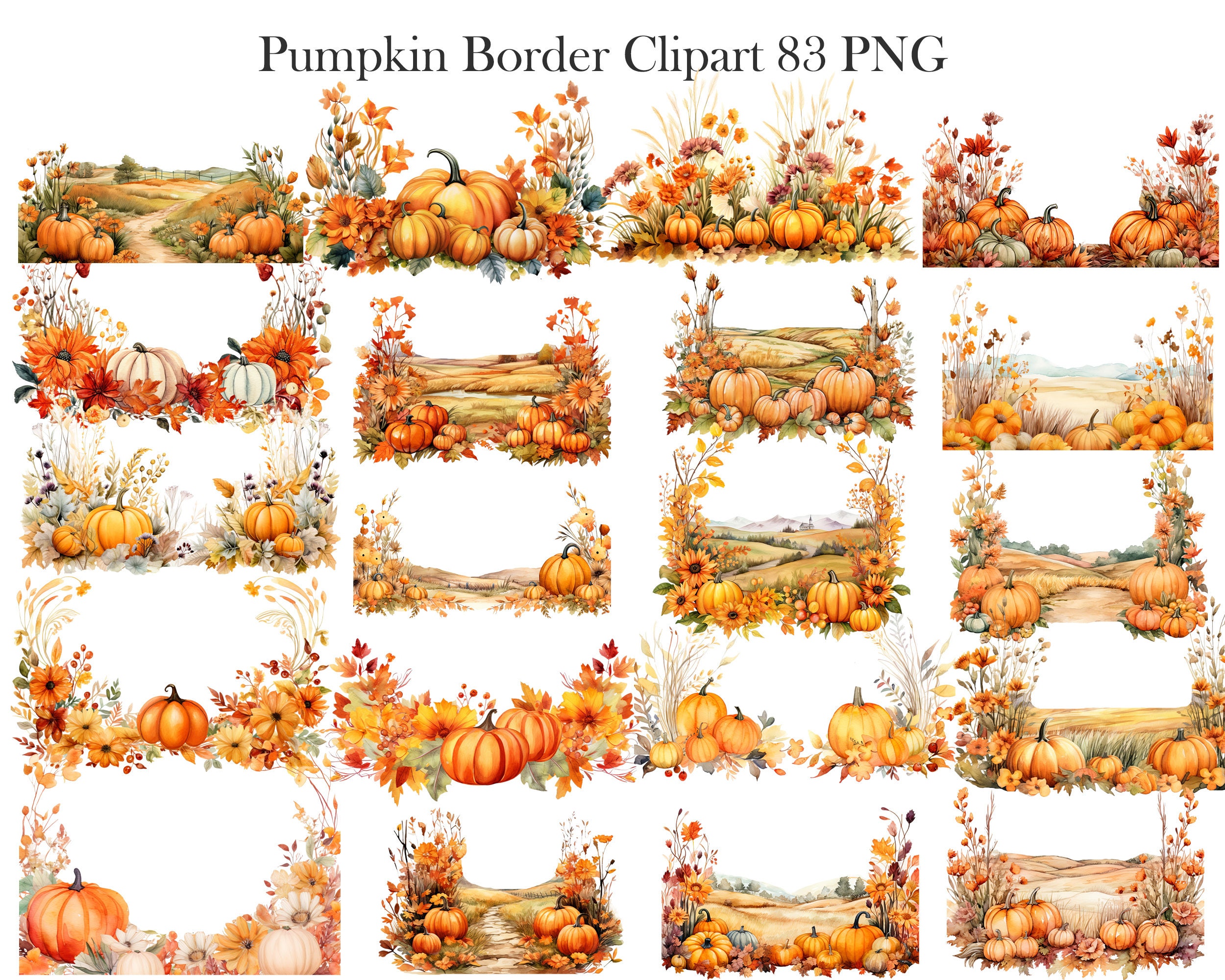 Pumpkin Border Clipart, Watercolor Pumpkin PNG Bundle, Pumpkin Frame ...