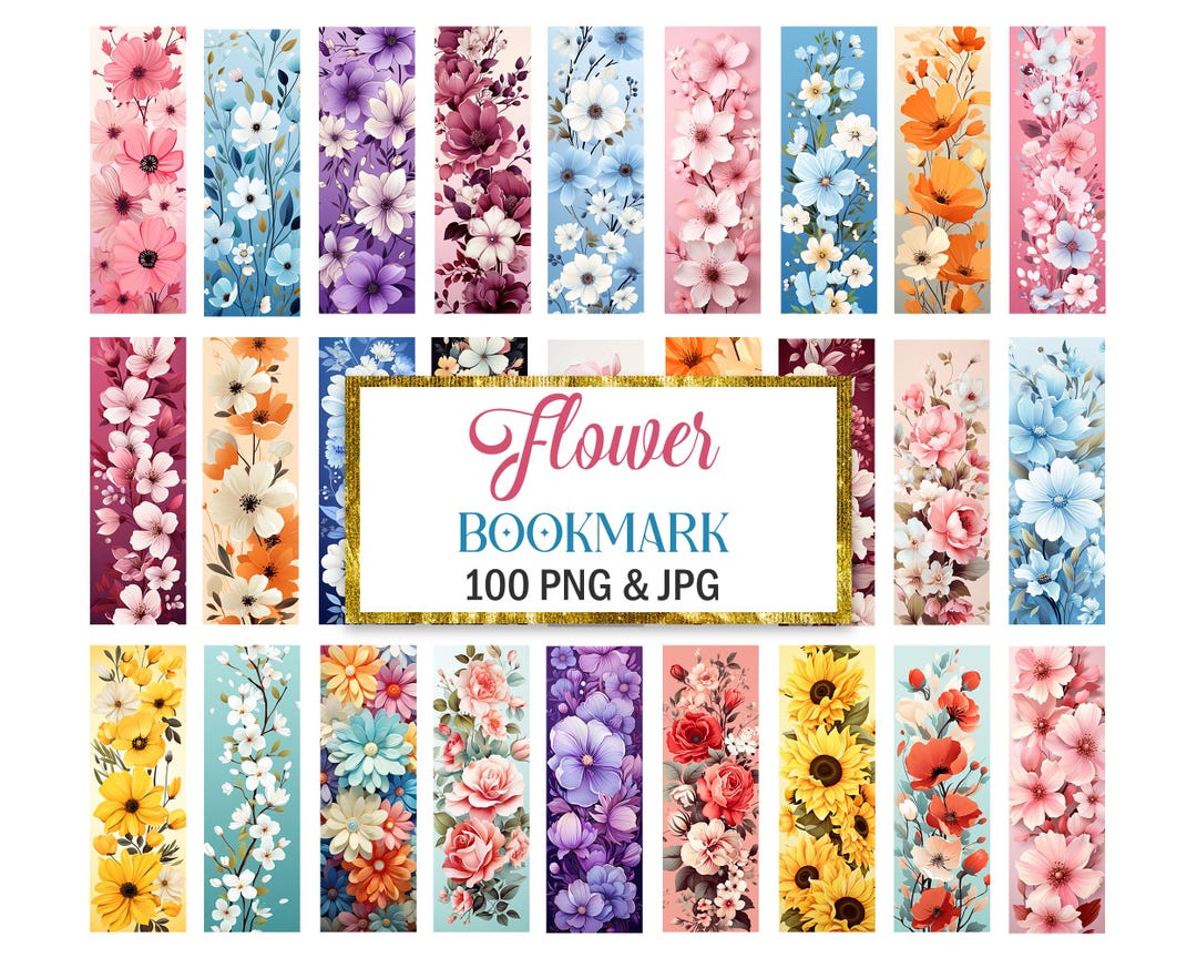 Flower Bookmark PNG, Floral Bookmark Sublimation, Spring, Digital ...