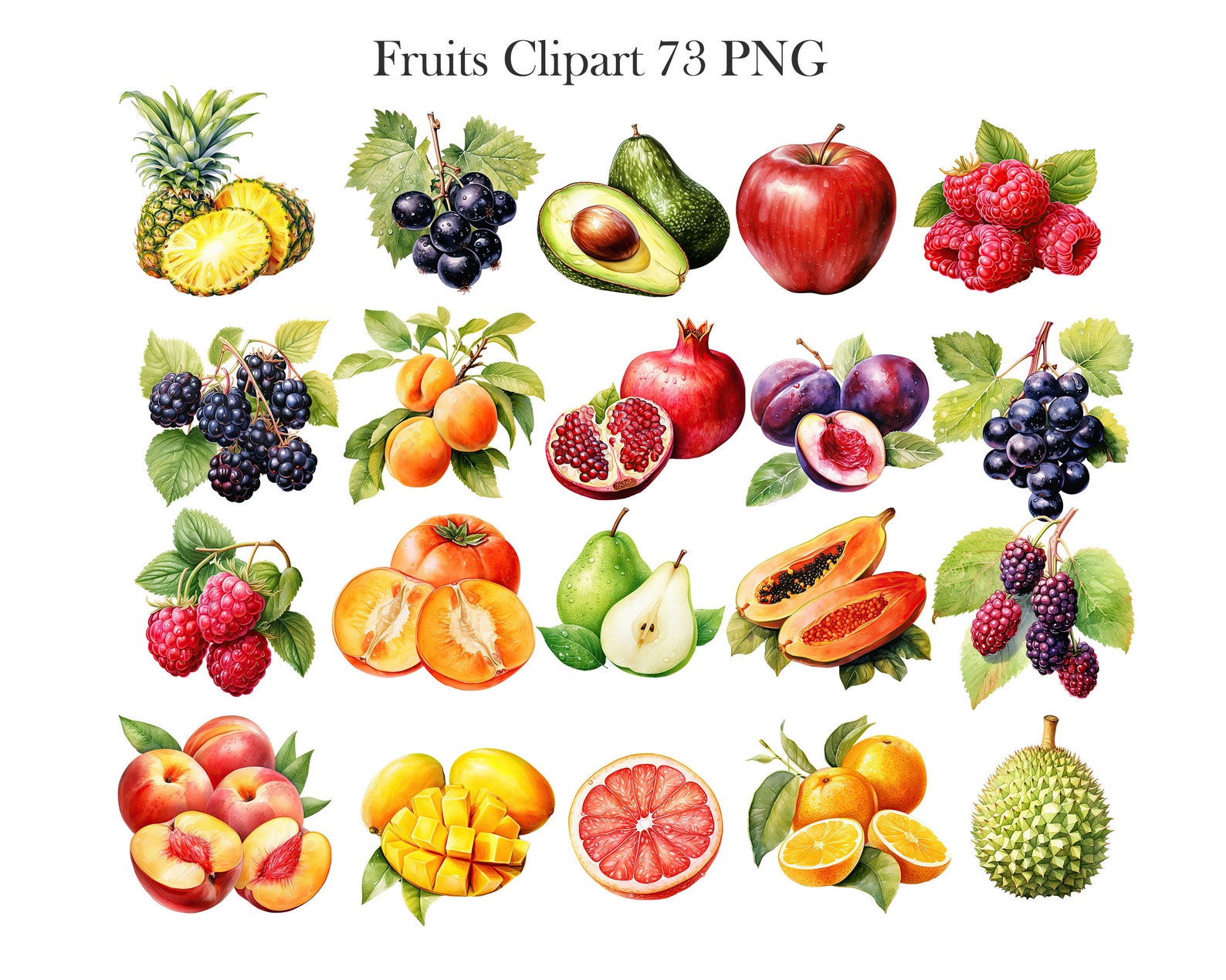 Fruit Clipart, Watercolor Fruits PNG Bundle, Fruit Sublimation, Apple ...