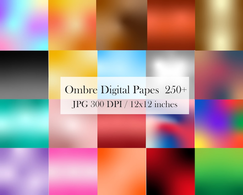 Ombre Digital Paper, Scrapbook Paper Pack, Rainbow Digital Paper Bundle ...