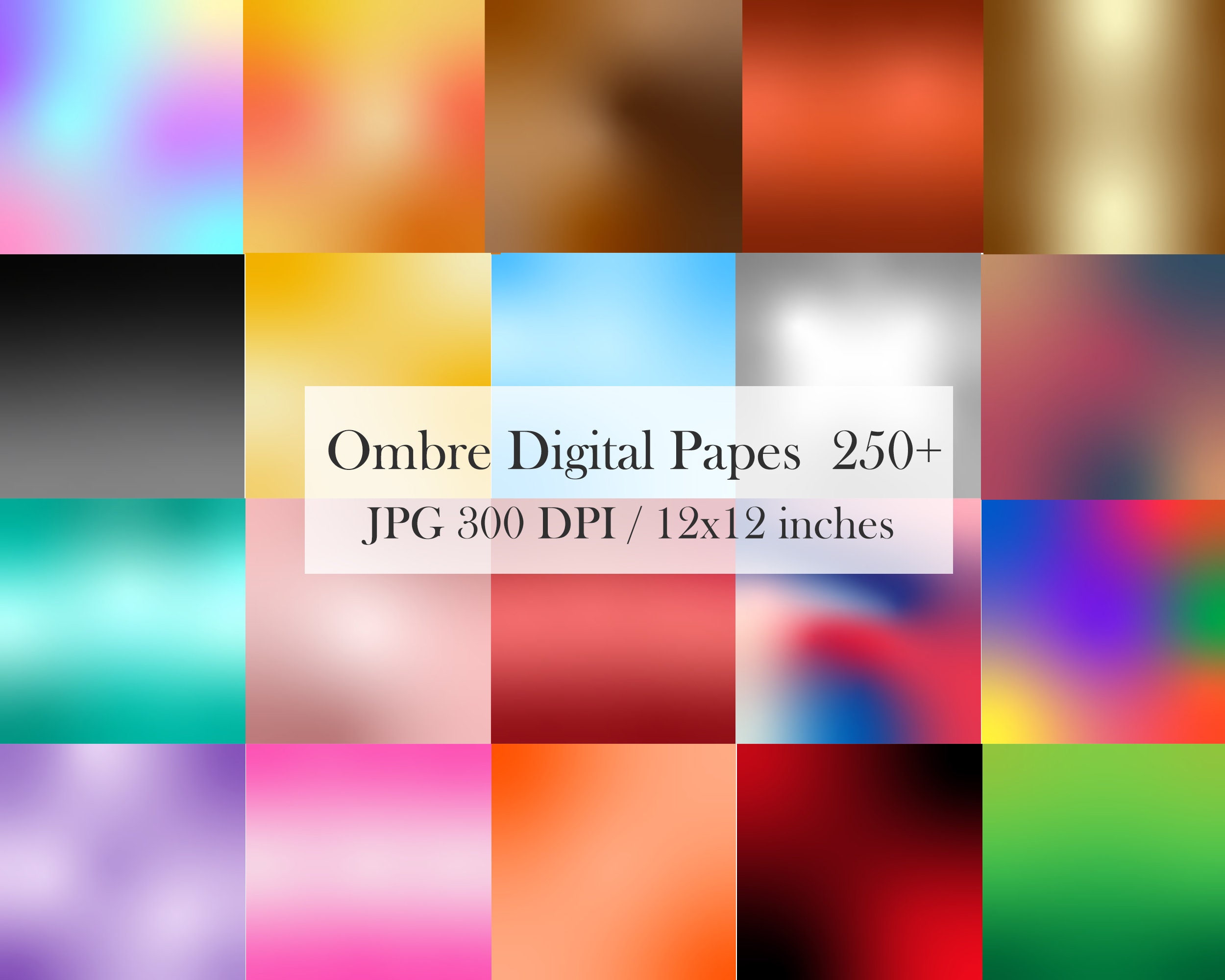 Ombre Digital Paper, Scrapbook Paper Pack, Rainbow Digital Paper Bundle ...
