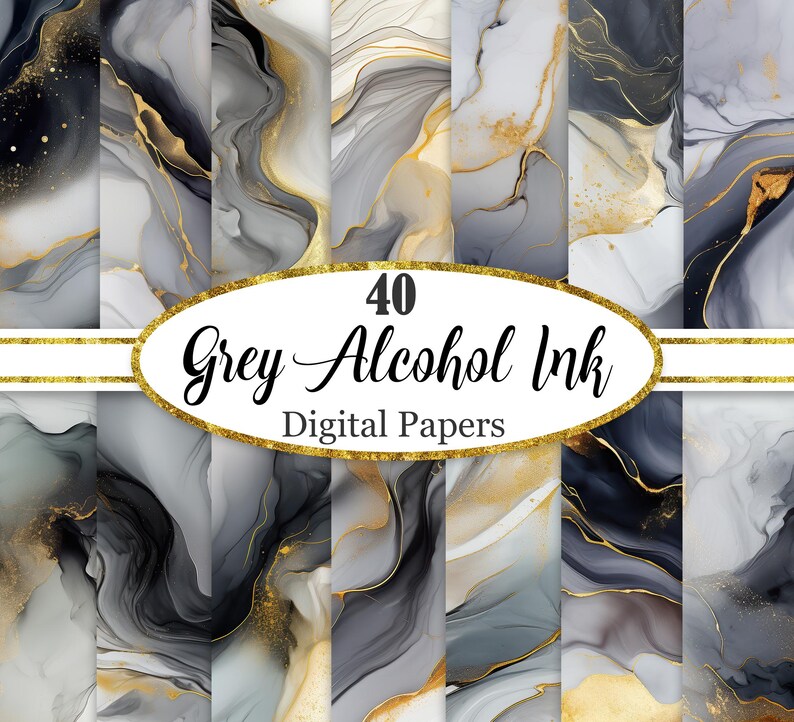 Grey Alcohol Ink Digital Paper, Marble Glitter Background, Scrapbook ...