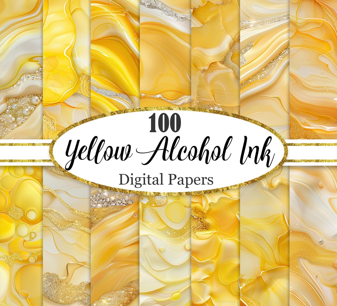 Yellow Digital Paper, Yellow Alcohol Ink Background Bundle, Scrapbook ...