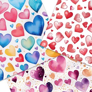 Heart Digital Paper, Valentine Background, Watercolor Heart, Scrapbook ...