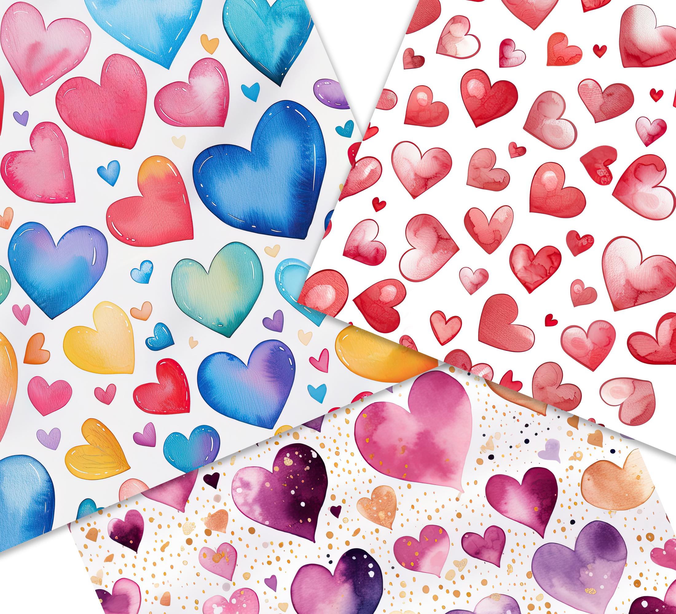 Heart Digital Paper, Valentine Background, Watercolor Heart, Scrapbook ...