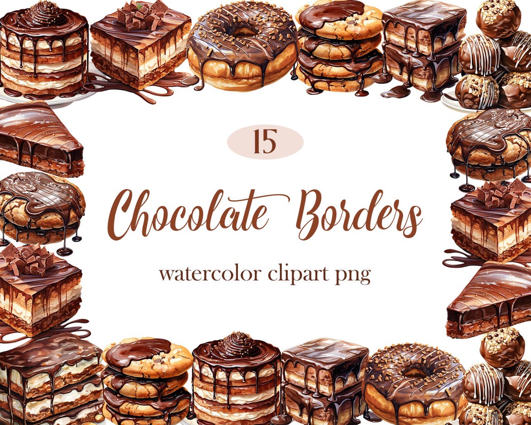 Chocolate Border Clipart, Watercolor Chocolate Dessert Border PNG ...