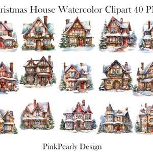 Christmas House Watercolor Clipart, Christmas Scenery Window Fireplace ...