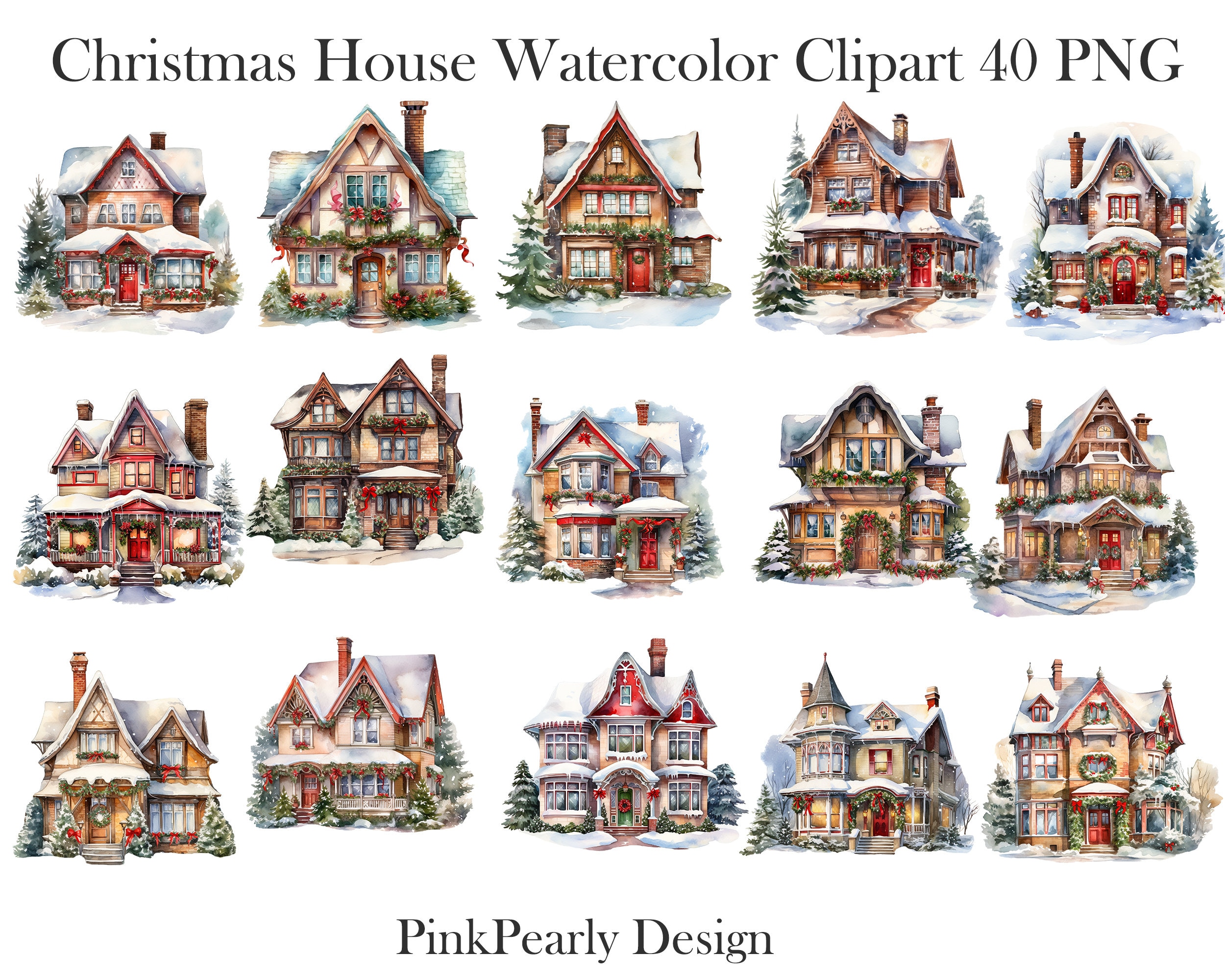 Christmas House Watercolor Clipart, Christmas Scenery Window Fireplace ...