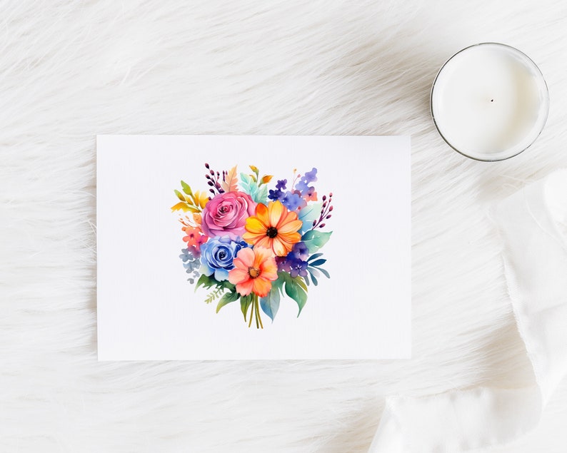 Colorful Spring Flower Clipart, Watercolor Flower PNG, Floral Bouquet ...