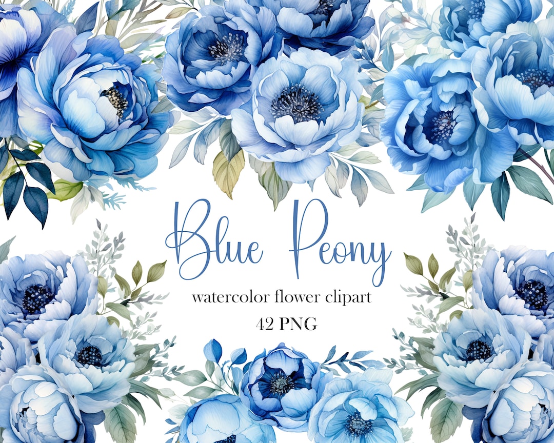Blue Peony Flower Clipart, Peony PNG, Wedding Bouquet, Blue Flower ...