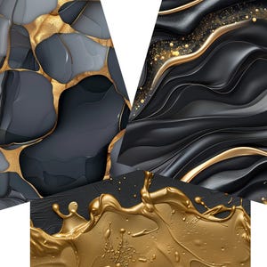 Black and Gold Digital Paper, Black Background Bundle, Gold Texture ...
