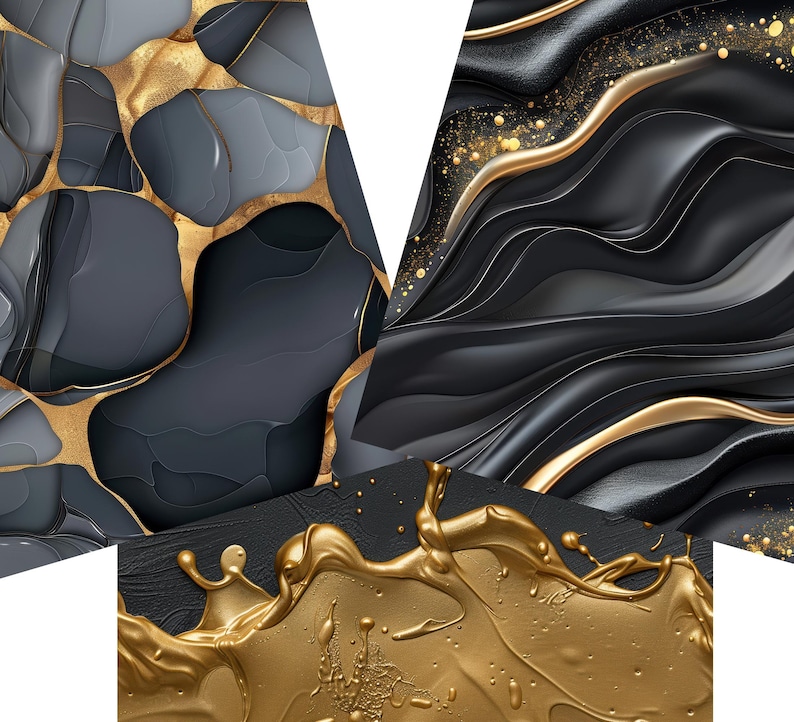 Black and Gold Digital Paper, Black Background Bundle, Gold Texture ...
