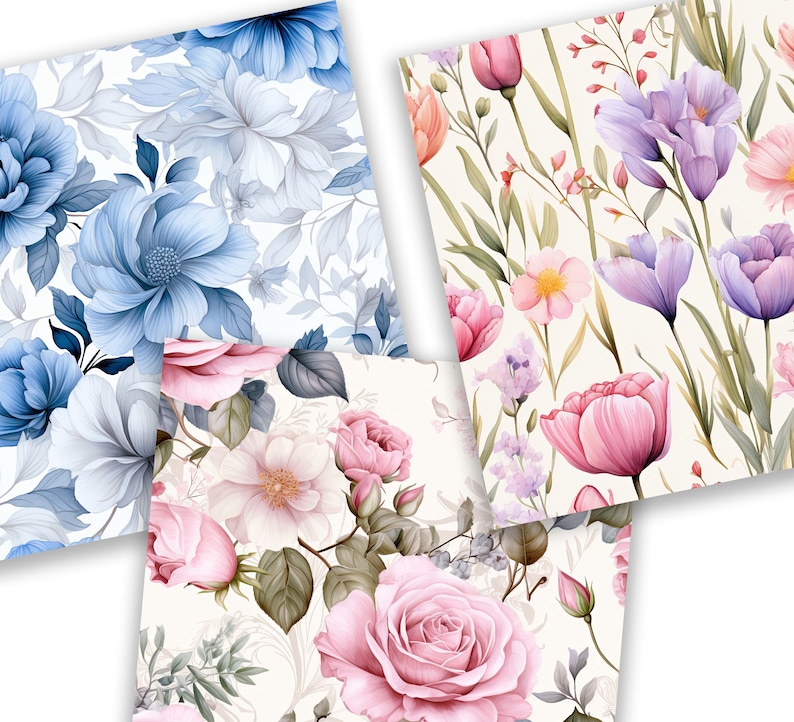 Flower Digital Paper Bundle, Watercolor Floral Background, Scrapbook ...