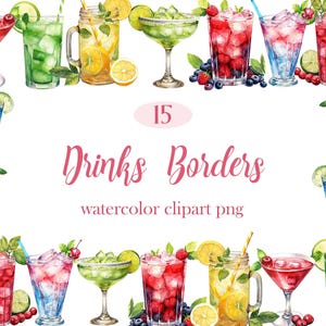 Drinks Border Clipart, Watercolor Drinks PNG, Coffee, Digital Download ...
