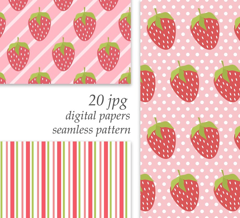 Strawberry Digital Paper, Strawberry Background, Fruit, Texture ...