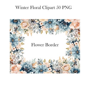 Winter Flower PNG, Watercolor Blue Flower Clipart Bundle, Flower Border ...